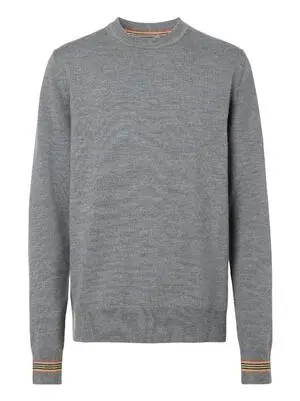 Burberry Icon Stripe Trim Crew Neck Pullover - Gray