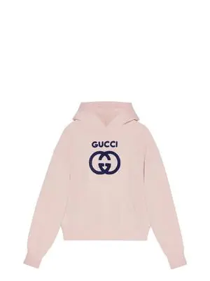Gucci Logo Embroidered Jersey Hoodie - Pink
