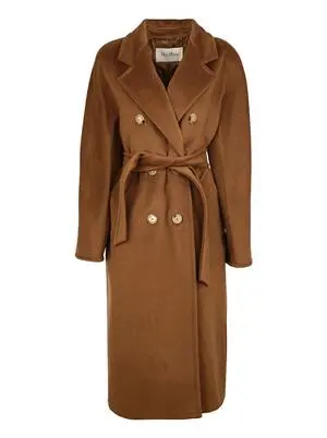 Max Mara Belted Long Coat With Notched Lapel - Brown