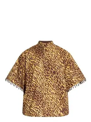 Zimmermann Coco Leopard Printed Beaded Fringe Shirt - Brown