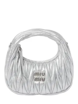 Miu Miu Wander Matelassé Nappa Leather Hobo Mini Bag - Silver