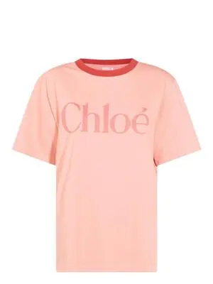 Chloé Logo Printed Crewneck T-shirt - Pink