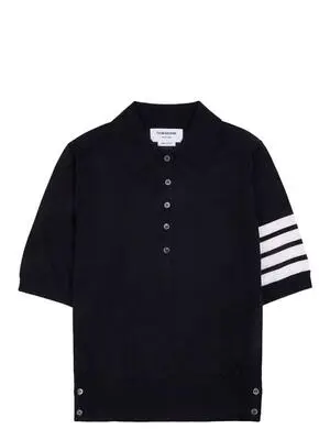 Thom Browne Thom Browne 4-Bar Button Detail Short Sleeve Polo Blue