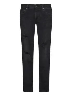 Dolce & Gabbana Logo Plaque Distressed Jeans - Black
