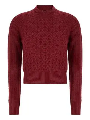 Palm Angels Curved-logo Ribbed-panel Sweater - Red
