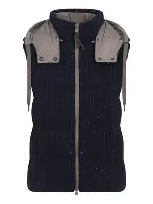 Brunello Cucinelli Knitted Gilet With Drawstring Hood - Black