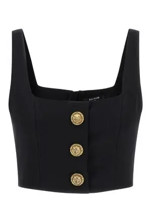 Balmain Cropped Top With Embossed Buttons - Black