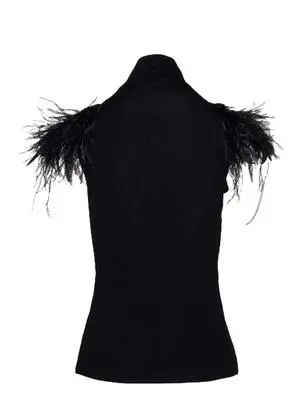 ALBERTA FERRETTI Alberta Ferretti Feather-Trimmed High Neck Blouse