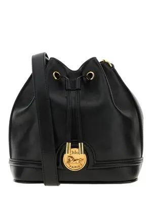 Chloé Leather Bucket Bag With Metal Logo Detailing - Black