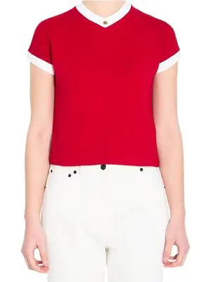 Versace Cropped Contrast Trim T-shirt - Red