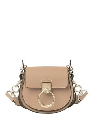 Chloé Chloé Tess Logo Embossed Ring Embellished Shoulder Bag Nude