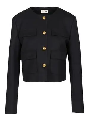 P.a.r.o.s.h Cropped Jacket With Gold Button Fastening - Blue