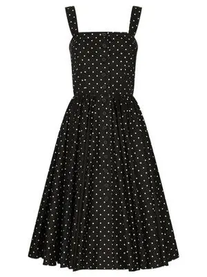 Dolce & Gabbana Polka Dot Square Neck Sleeveless Calf-length Dress - Black