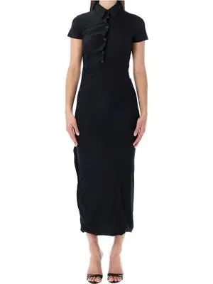 Ottolinger Short Sleeve Knotted Polo Shirt Dress - Black