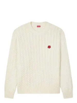 Kenzo Boke Flower Embroidered Cotton Wool Knit Jumper - Off White