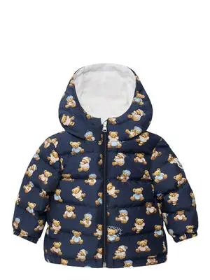 Moncler Semenat Hooded Down Jacket With Graphic Print - Blue