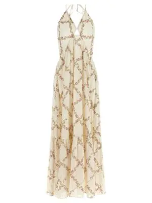 TWINSET Halterneck Floral Maxi Dress - Nude