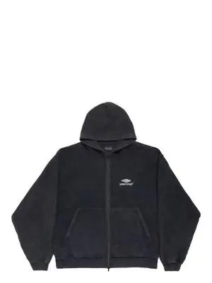 Balenciaga Logo Embroidered Zip-up Jacket - Black