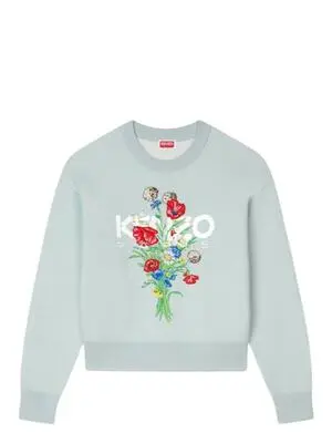 Kenzo Archive Bouquet Embroidered Jumper In Cotton Wool - Green