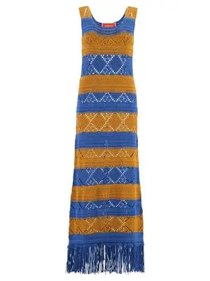La DoubleJ Open Stitch Fringed Maxi Dress - Blue