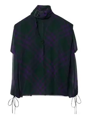 Burberry Check-pattern Scarf Detailed Blouse - Black