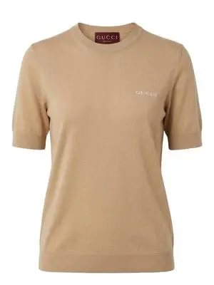 Gucci Logo Intarsia Knit Top - Light Brown