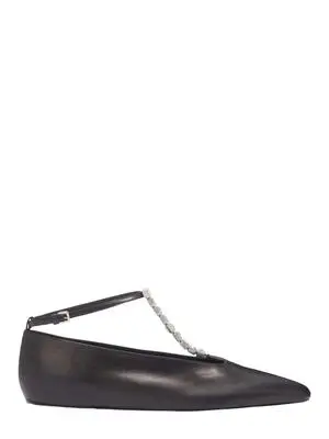 JIL SANDER Embellished Ankle Strap Ballerina Flats - Black