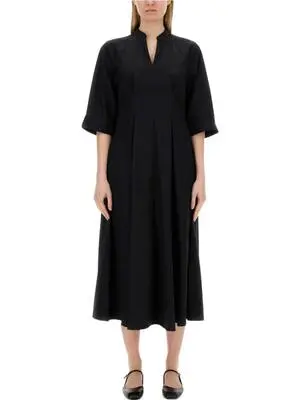 Aspesi Midi Dress With Pleats And Pocket Detail - Black