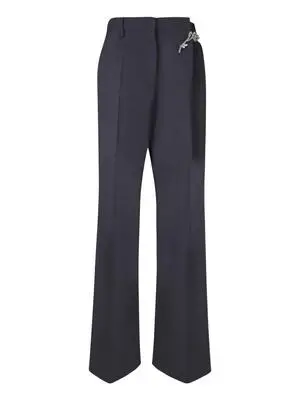 Prada High-waisted Tailored Trousers With Jewel Brooch Detail - Blue