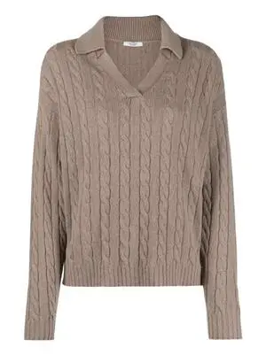 Peserico V-neck Cable-knitted Polo Jumper - Nude