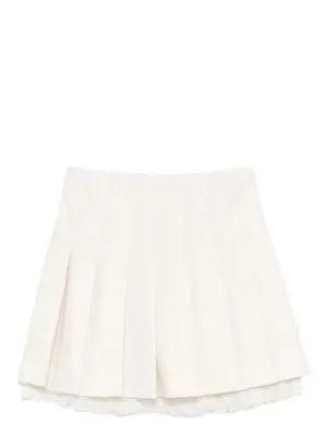 SELF-PORTRAIT Pleated Mini Skirt With Lace Trim - Cream