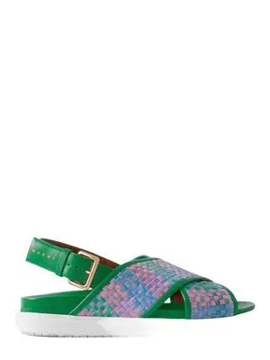 Marni Round Toe Flat Sandals With Logo Detail - Multicolor