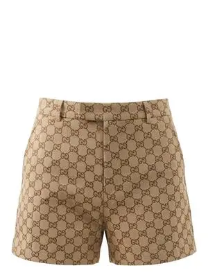 Gucci Gg Monogram Shorts - Camel And Ebony