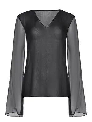 Alberta Ferretti V-neck Long Sleeve T-shirt - Black