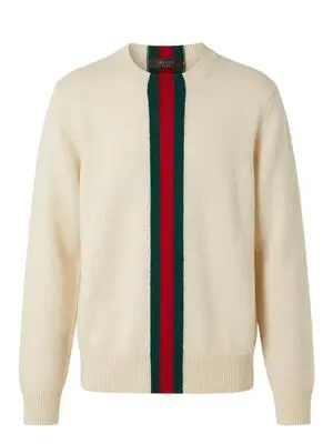 Gucci Knit Wool Sweater With Web Intarsia - Ivory