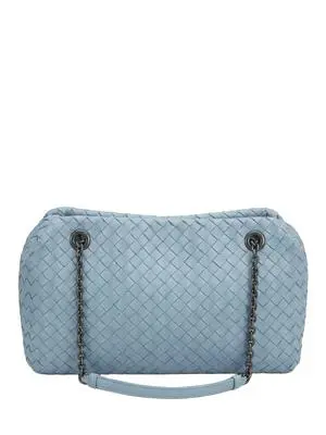 Bottega Veneta Woven Shoulder Bag With Chain Strap - Gray