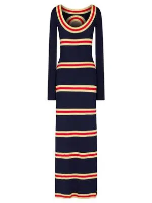 Rabanne Long Sleeve Striped Maxi Dress With Slit - Black