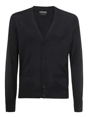 TOM FORD V-neck Cardigan With Rib Details - Black