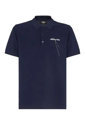Fendi Logo Embroidered Short-sleeved Polo Shirt - Blue