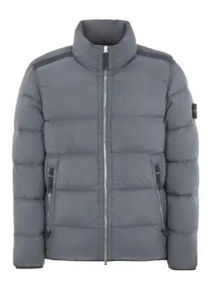 Stone Island Padded Down Jacket With High Collar And Zip Up Closure - Leaden