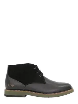 Emporio Armani Leather And Suede Lace-up Boots - Black