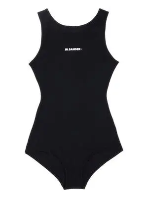 JIL SANDER Logo Printed One-piece Swimsuit - Black