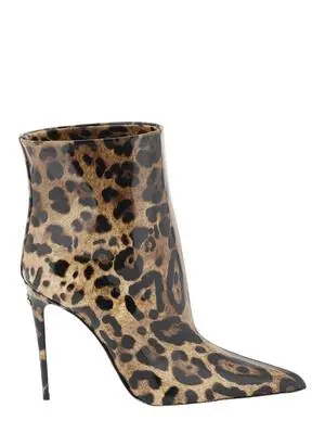 Dolce & Gabbana Leopard Print Stiletto Ankle Boots - Black