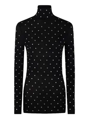 Rabanne Embellished High Neck Long Sleeve T-shirt - Black