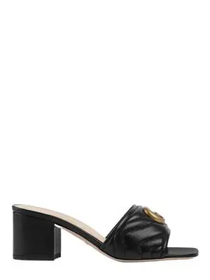 Gucci Logo Plaque Quilted Slides - Black