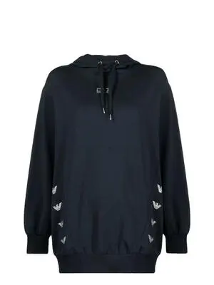 EA7 Logo Print Drawstring Hoodie - Black