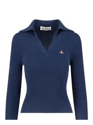 VIVIENNE WESTWOOD Orb Embroidered Knitted Polo Top - Blue