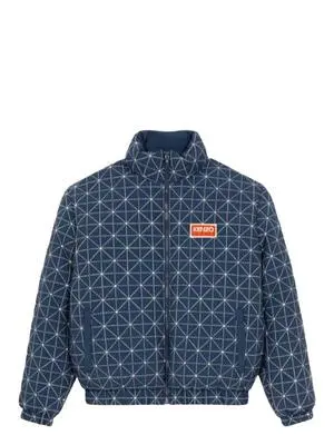 Kenzo Zip-up Down Jacket With Sashiko Stitch - Blue