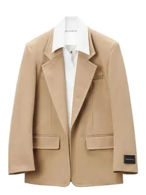 Alexander Wang Single-breasted Blazer With Layered Logo Patch - Nude