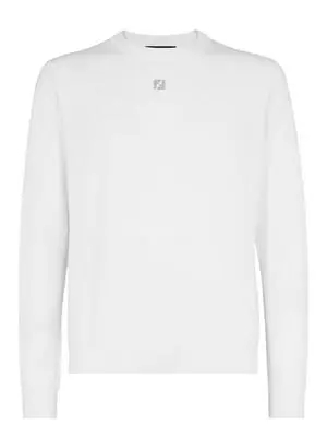 Fendi Logo Plaque Crewneck Knitted Jumper - White